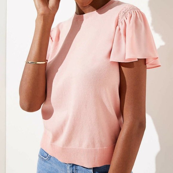 LOFT | Sweaters | Ann Taylor Loft Flutter Sleeve Mixed Media Sweater ...